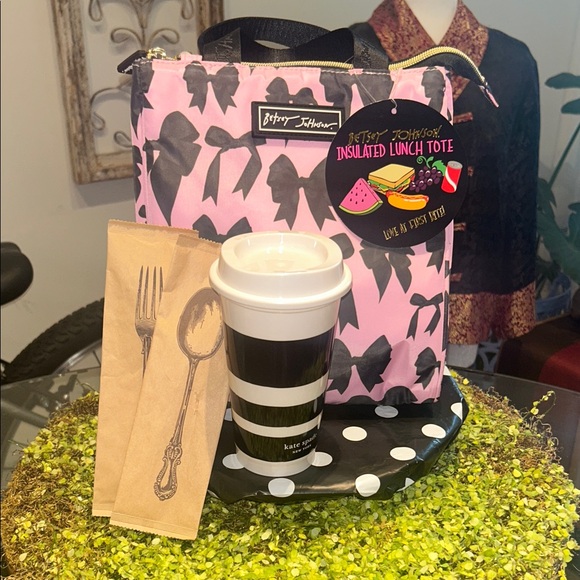 Betsey Johnson | Accessories | Betsey Johnson Pink Bow Print Lunch Tote ...